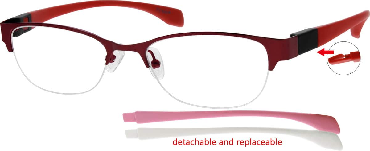 Red Stainless Steel Half-Rim Frame with Plastic Temples #6737 | Zenni ...