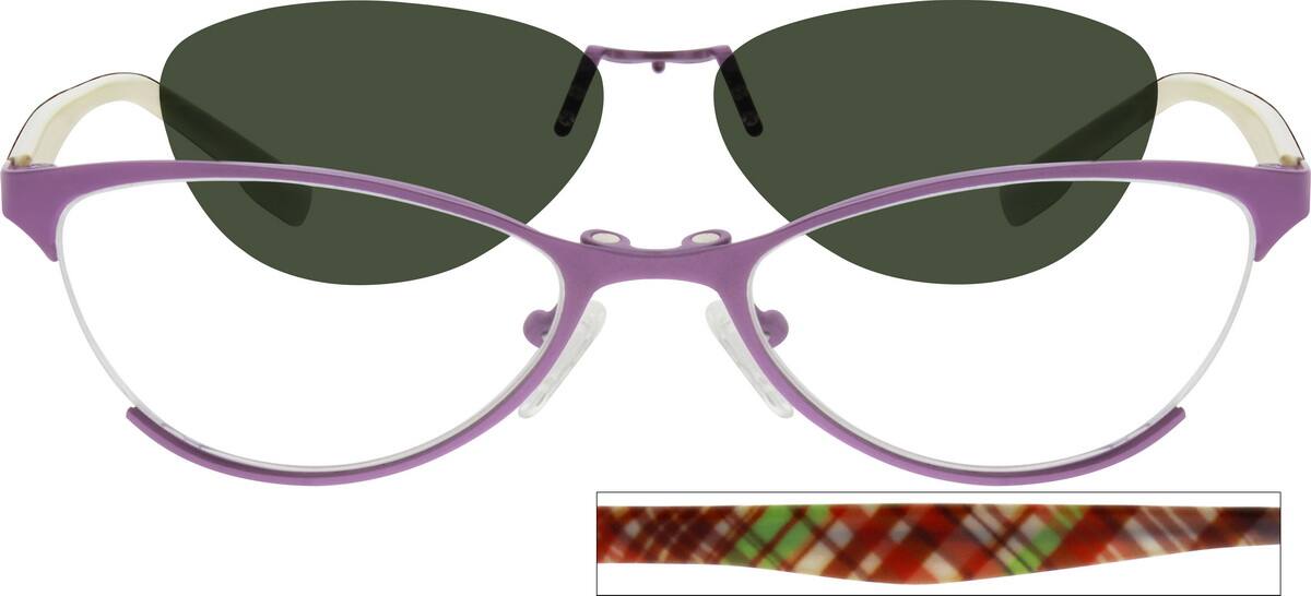 Purple Stainless Steel Half-Rim Frame with Polarized Magnetic Snap-on ...