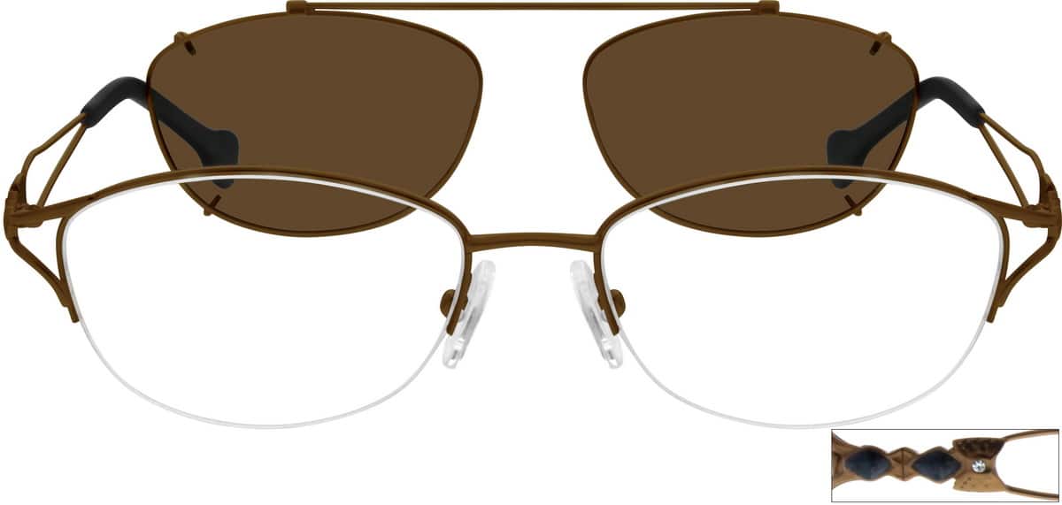 Brown Stainless Steel Half Rim Frame with Polarized Snap-on Sunlens ...