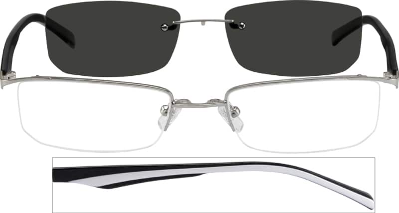 Silver Half Rim Frame with Polarized Magnetic Snap-on Sunlens and ...